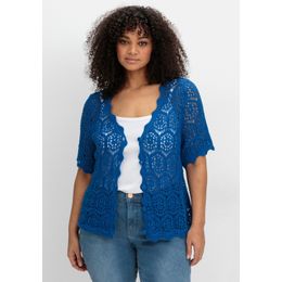 sheego by Joe Browns Damen Ajourstrickjacke mit kurzem Arm, kobaltblau, Gr&ouml;&szlig;e 48/50