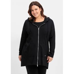 sheego Gro&szlig;e Gr&ouml;&szlig;en Shirtjacke mit 2-Wege-Rei&szlig;verschluss, Longform, schwarz, Gr&ouml;&szlig;e 56/58 - Damen