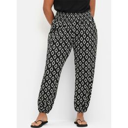 sheego Gro&szlig;e Gr&ouml;&szlig;en Jogg Pants mit Alloverdruck, schwarz-gemustert, Gr&ouml;&szlig;e 48 - Damen