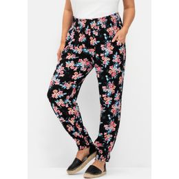 sheego Gro&szlig;e Gr&ouml;&szlig;en Schlupfhose mit Smokbund und Taschen, schwarz-gemustert, Gr&ouml;&szlig;e 58 - Damen