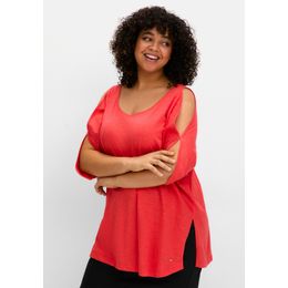 sheego Damen Fledermausshirt, Rot, Gr. 56/58, T-Shirts, Material: Baumwolle