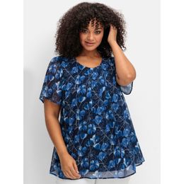 sheego Damen Tunika aus Chiffon, im Lagenlook, marine-gemustert, Gr&ouml;&szlig;e 56/58
