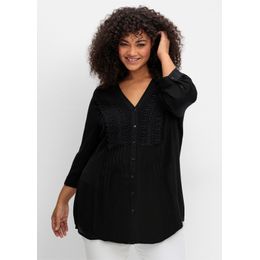 sheego by Joe Browns Damen Cr&ecirc;pebluse mit Biesen und H&auml;kelspitze, schwarz, Gr&ouml;&szlig;e 40
