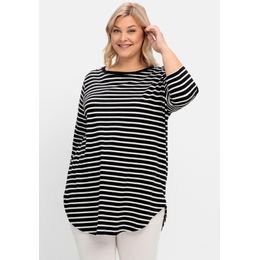sheego Damen Longshirt mit Streifen, schwarz-wei&szlig;, Gr&ouml;&szlig;e 52/54