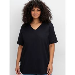 sheego Damen V-Shirt, Blau, Gr. 56/58, T-Shirts, 100% Baumwolle