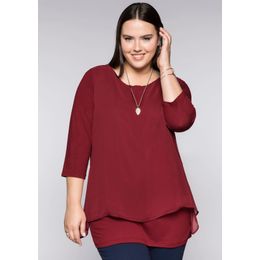 sheego Damen Blusenshirt, Rot, Gr. 52/54, 3/4 Arm Shirts, Material: Viskose