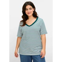 sheego Damen Ringelshirt, Blau, Gr. 40/42, T-Shirts, Material: Baumwolle