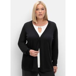 sheego Gro&szlig;e Gr&ouml;&szlig;en Feinstrickjacke mit 1-Knopf-Verschluss, schwarz, Gr&ouml;&szlig;e 44/46 - Damen