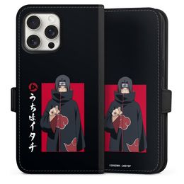 DeinDesign iPhone 15 Pro Max Handy Klapph&uuml;lle Handyh&uuml;lle aus Kunst Leder schwarz Flip Case Official Licensed Product Itachi Uchiha Naruto Shippuden Sideflip mit 