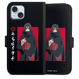 DeinDesign iPhone 15 Handy Klapph&uuml;lle Handyh&uuml;lle aus Kunst Leder schwarz Flip Case Official Licensed Product Itachi Uchiha Naruto Shippuden Sideflip mit Lasche