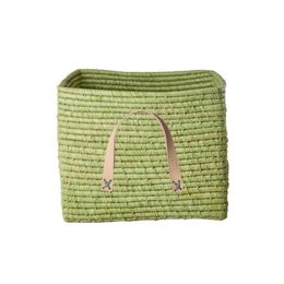 Rice Bastkorb quadratisch mit Ledergriffen 30 x 30 x 25 cm, Apfelgr&uuml;n skandinavische Deko Online Shop
