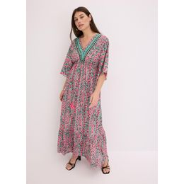 bonprix Maxikleid aus flie&szlig;ender Viskose, pink, Gr.40, bedrucktes Maxikleid aus flie&szlig;ender Viskose mit dekorativen Bindeb&auml;ndern mit Quasten vorne in der Taille und weitem Rock, aus Viskose