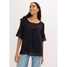 bonprix Tunika mit Spitze aus softer Viskose, schwarz, Gr.42, Aufwendig gearbeitete Tunika mit Spitze und Volants an &Auml;rmeln und Saum, leicht transparentes Material, aus Viskose