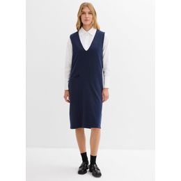 bonprix Strickkleid aus reiner Baumwolle, blau, Gr.36/38 (S), &Auml;rmelloses Maxi-Strickkleid mit V-Ausschnitt aus reiner Baumwolle, 100% Baumwolle (organic in conversion)