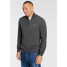 Stehkragenpullover Gant "COTTON/WOLL HALF ZIP", Herren, Gr. 3XL, grau (dunkelgrau melange), Strick, Obermaterial: 70% Baumwolle, 30% Wolle, normal, Rippb&uuml;ndchen, Pullover Stehkragenpullover, mit Rippstrick-Details, normale Passform