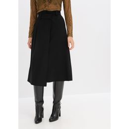 bonprix Midirock aus Viskose-Mix, schwarz, Gr.52, Midi-Rock in Wickeloptik mit seitlichen Taschen sowie einem asymmetrischem Saum, aus Viskose