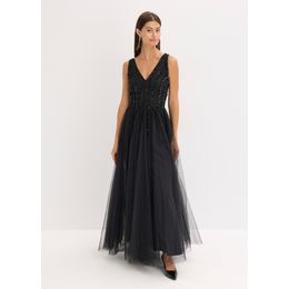 bonprix Maxikleid aus feinem T&uuml;ll mit Paillettenstickerei, schwarz, Gr.44, Modern und feminin: Abendkleid in Maxi-L&auml;nge aus feinem T&uuml;ll mit weitem Rock und im Oberteil mit wundersch&ouml;ner Paillettenstickerei dekoriert