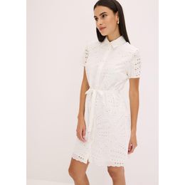 bonprix Hemdblusenkleid aus reiner Baumwolle, wei&szlig;, Gr.46, kurzes Blusenkleid mit Lochstickerei, aus 100% Baumwolle
