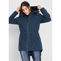 bonprix Parka, blau, Gr.50, L&auml;ssiger Parka mit abnehmbarer Kapuze, hinten etwas l&auml;nger geschnitten, 58% Polyester