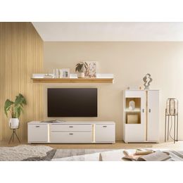 Wohnwand Home Affaire "LONG ISLAND", wei&szlig; (wei&szlig;, eiche), B:290cm H:170cm T:42cm, Holzwerkstoff, Kastenm&ouml;bel-Sets, Wohnwand, in moderner Trendfarbe,inklusive senkrechter Beleuchtung,Breite 290 cm