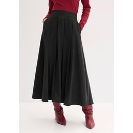 bonprix Midirock aus softem Viskose-Mix, grau, Gr.42, Faltenrock in Midi-L&auml;nge mit seitlichen Taschen