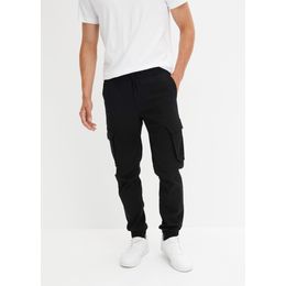 bonprix Regular Fit Schlupf-Cargohose Straight, schwarz, Gr.54, Moderne Schlupf-Cargohose mit Komfort-Bund, 97% Baumwolle