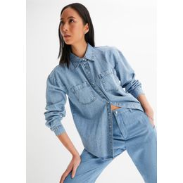 bonprix Jeanshemd Oversized, blau, Gr.46, Lockeres Jeanshemd mit Taschen und Kentkragen, 100% Baumwolle