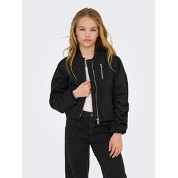 Bomberjacke KIDS Only "KOGMINNA LIFE BOMBER CP OTW NOOS", M&auml;dchen, Gr. 116, schwarz, Web, Obermaterial: 100% Polyester, unifarben, Basic taillenbedeckt, elastischer Bund, Jacken Bomberjacke, mit modischen Raffungen am Arm