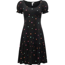 A-Linien-Kleid Ragwear "Orise Print", Damen, Gr. S (36), Normalgr&ouml;&szlig;en, schwarz, Jersey, Material: 50% Baumwolle, 50% Modal, figurumspielend kniebedeckend, tiefer Rundhals, &Auml;rmel ohne &Auml;rmelschlitz R&uuml;schen, Kleider, Knielanges verspieltes Sommerkleid