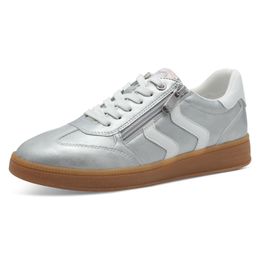 Plateausneaker Marco Tozzi, Damen, Gr. 38, bunt (silberfarben, wei&szlig;), Lederimitat, metallic, unifarben mit Farbeinsatz, Schuhe Plateausneaker, Freizeitschuh, Halbschuh, Schn&uuml;rschuh mit Kontrastbesatz