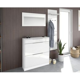 borchardt M&ouml;bel Garderoben-Set BORCHARDT M&Ouml;BEL "Oliva, Schuhschrank, Spiegel, Garderobenpaneel", wei&szlig; (wei&szlig; hochglanz), Holzwerkstoff, Kastenm&ouml;bel-Sets