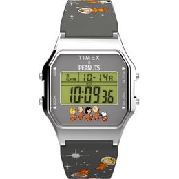 Chronograph Timex "Timex x PEANUTS Timex 80", schwarz (schwarz, orange), Armbanduhren, Damen, Chronograph, Quarzuhr,Armbanduhr,Herren,Damen,Resinarmband,Stoppfunktion,digital