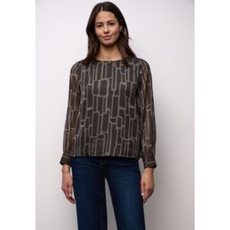 Langarmbluse Street One, Damen, Gr. 38, schwarzest braun, Stoff, Obermaterial: 100% Polyester; Futter: 100% Modal, gemustert, normal normal, Rundhals, B&uuml;ndchen, Blusen, mit grafischem Muster