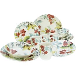 Kombiservice Creatable "Geschirr-Set Maple", beige, 16 Stk., Steingut, Geschirr-Sets, Kombiservice, Service, romantisches Blattdekor, 16 Teile, f&uuml;r 4 Personen