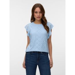V&eacute;ro Moda Rundhalsshirt VERO MODA "VMTASSA SL FRILL TOP NOOS", Damen, Gr. XS, cashmere blau, Jersey, Obermaterial: 95% Polyester, 5% Elasthan, unifarben, loose fit normal, Rundhals, Shirts Rundhalsshirt, Materialmix, loose fit