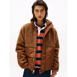 Steppjacke Tommy Jeans "TJM ESSENTL MIX TEDDY", Herren, Gr. S, pecan nut, Web, Obermaterial: 100% Polyester. Futter: 100% Polyester. F&uuml;llung: 100% Polyester, relaxed fit, Jacken Steppjacke, &Uuml;bergangsjacke relaxed fit, mit Teddy Fleece, Stehkragen