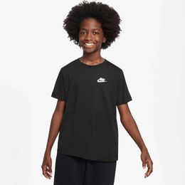 T-Shirt Nike Sportswear "K NSW TEE EMB FUTURA LBR", M&auml;dchen, Gr. L (152/158), schwarz, angeraute Sweatware, Obermaterial: 100% Baumwolle, normal, angesetztes B&uuml;ndchen, Shirts T-Shirt, f&uuml;r Jugendliche, mit Kapuze, gerader Schnitt, sportlicher Stil
