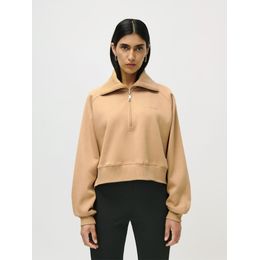 Sweatshirt LEGER "Meret, LeGer by Lena Gercke", Damen, Gr. 42, wei&szlig; (sandwei&szlig;), Obermaterial: 65% Baumwolle, 35% Polyester, Rippb&uuml;ndchen, Sweatshirts Sweatshirt, cropped, mit Stehkragen