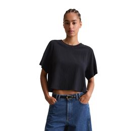 Marc O'Polo Blusenshirt MARC O'POLO DENIM, Damen, Gr. M, blau (blau depths), Single Jersey, Obermaterial: 56% Baumwolle, 43% Viskose, 1% Elasthan, relaxed fit, Rundhals, Shirts Blusenshirt, relaxed fit, mit markanter Struktur, cropped