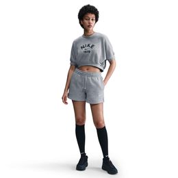 Shorts Nike Sportswear "W NSW PHNX FLC MR STD 4IN SHRT", Damen, Gr. L, N-Gr, dk grau heat, Obermaterial: 80% Baumwolle, 20% Polyester, Hosen Shorts, aus Fleece, mit verl&auml;ngerter Kordelzug, sportlicher Stil