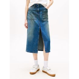 Jeansrock Tommy Jeans "CLAIRE MIDI SKIRT UTILITY CI2037", Damen, Gr. 32, blau (denim medium), Denim/Jeans, Obermaterial: 100% Baumwolle, unifarben, ca. Mitte Wade, R&ouml;cke Jeansrock