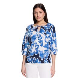 BETTY & CO Schlupfbluse BETTY & CO "Damen mit Print", Damen, Gr. 36, wei&szlig;, dunkelblau, Obermaterial: 50% Baumwolle, 50% Viskose, figurumspielend normal, Rundhals, Blusen Schlupfbluse