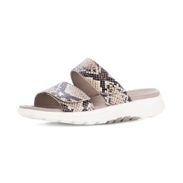 Pantolette ROLLINGSOFT, Damen, Gr. 35, sand, schwarz, Leder, Reptilienpr&auml;gung, Schuhe Pantolette, Keilabsatz, Schlupfschuh, Sommerschuh in Komfortweite G (=weit)