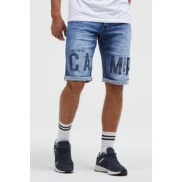 Jeansshorts CAMP DAVID, Herren, Gr. 34, Kurz, wave print jogg, Sweatware, Material: 68% Baumwolle, 16% Polyester, 14% Lyocell, 2% Elasthan, Zusatz: Enth&auml;lt nichttextile Teile tierischen Ursprungs (Badge), bedruckt, comfort fit, Jeans Jeansshorts, mit breiten N&auml;hten