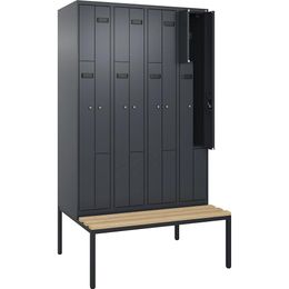 Z-Spind Evolo PLUS Sitzbank, 4 Abteile, grau, B 1200 mm, Zylinderschloss, mit untergebauter Sitzbank, Buche kaiserkraft