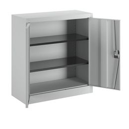 Mauser Stahlschrank mit Fl&uuml;gelt&uuml;ren, 2 Fachb&ouml;den, H&ouml;he 1016 mm, lichtgrau