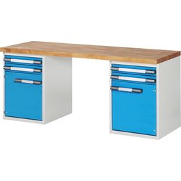 eurokraft pro Werkbank, Baukastensystem Serie 7000, 4 Schubladen, 2 T&uuml;ren, BxT 2000 x 700 mm