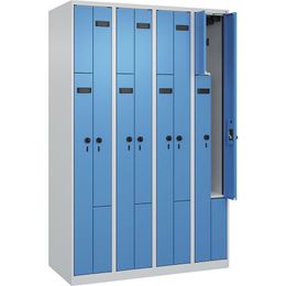 Z-Spind Evolo PLUS, 4 Abteile, lichtgrau / lichtblau, B 1200 mm, 8 F&auml;cher, mit Bodengleitern, Sicherheits-Drehriegel kaiserkraft