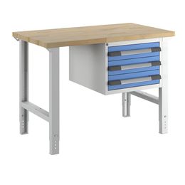 eurokraft pro Werkbank, Baukastensystem Serie 7000, 3 Schubladen, BxT 1250 x 700 mm