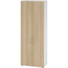 eurokraft pro B&uuml;roschrank, 5 Fachb&ouml;den, 6 Ordnerh&ouml;hen, wei&szlig; / Eiche